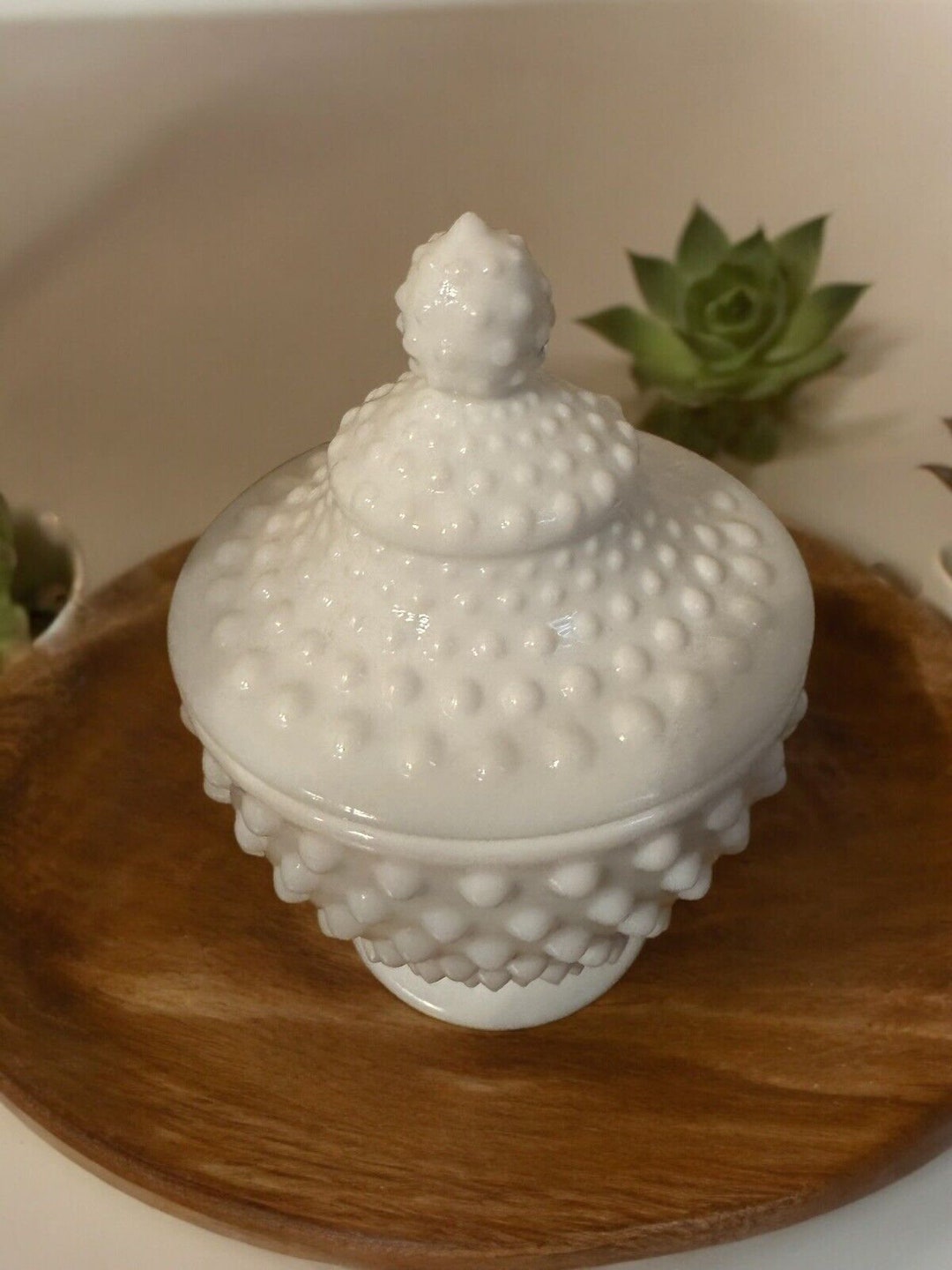 VTG Fenton Large Hobnail White Milk Glass Footed Candy JAR Dish W/LID ...