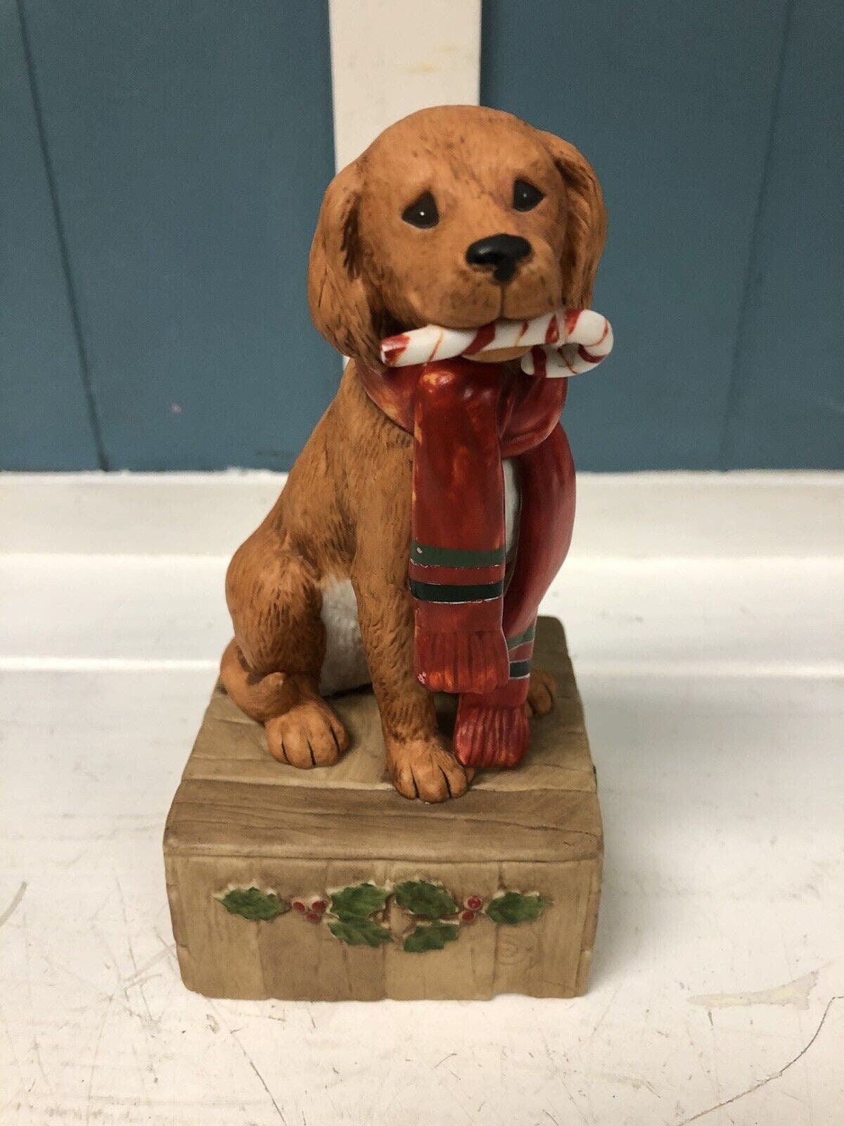 Vtg Gordon Fraser 1984 Ceramic Brown Dog W/ Candy Cane Scarf Christmas ...