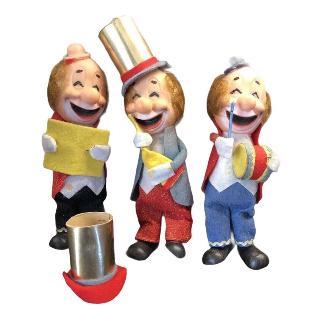 Vintage Handcrafted Plastic Face Wood Feet Clown Wearing Top Hat Felt ...