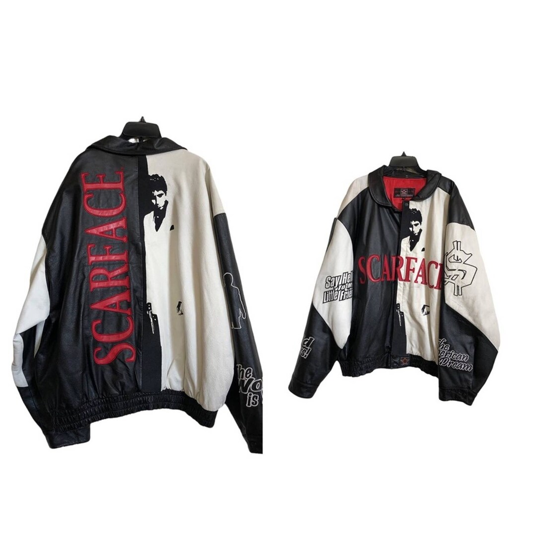 Vintage 90s Mens Scarface JH Designs Embroidered Leather Bomber Jacket ...