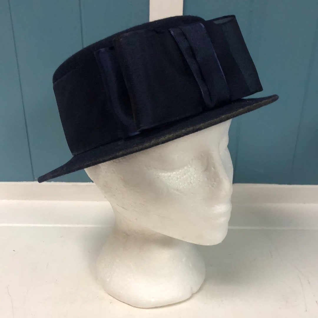 Vtg Navy Blue Joe Bill Miller Michael Howard 100% Wool Church Hat Made ...