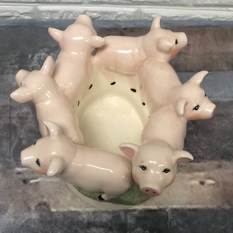 Vintage Holland Mold Hand Painted Circle of Pigs Ceramic Planter 9” X 7 ...