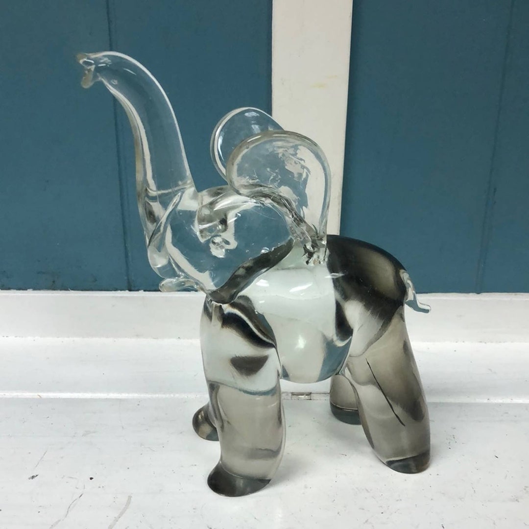 Vtg 7” Vintage Murano Art Glass Trunk up Elephant Sculpture Paperweight ...