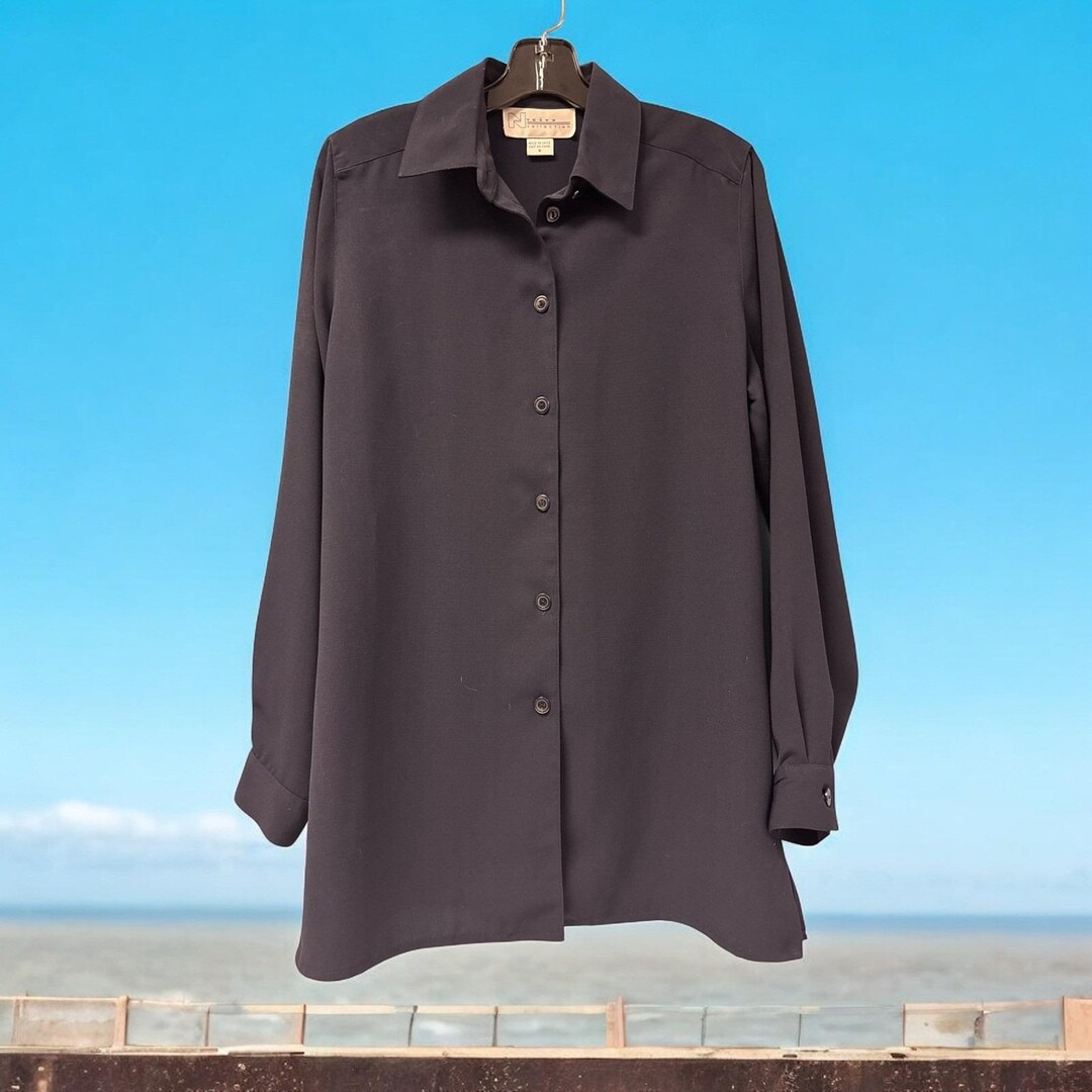 NYGARD Collection Navy Blue Blouse Collard Button up Tunic Vintage ...