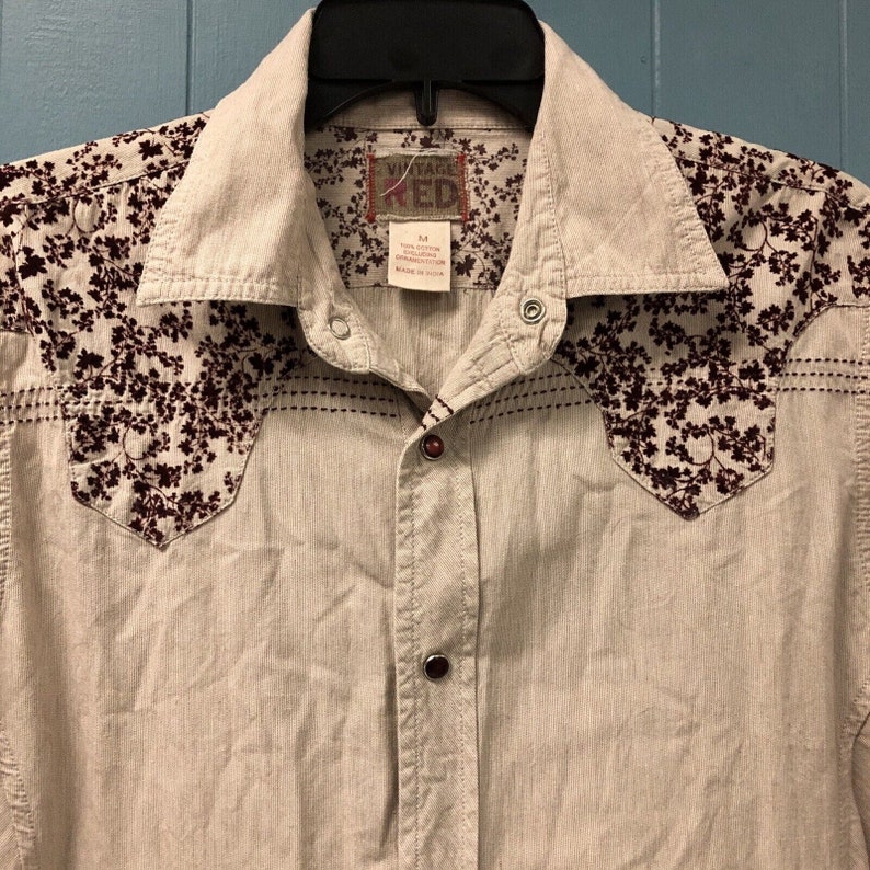 Vintage Red Brand Embroidered Stitch BUTTON UP SHIRT Snap Button up ...