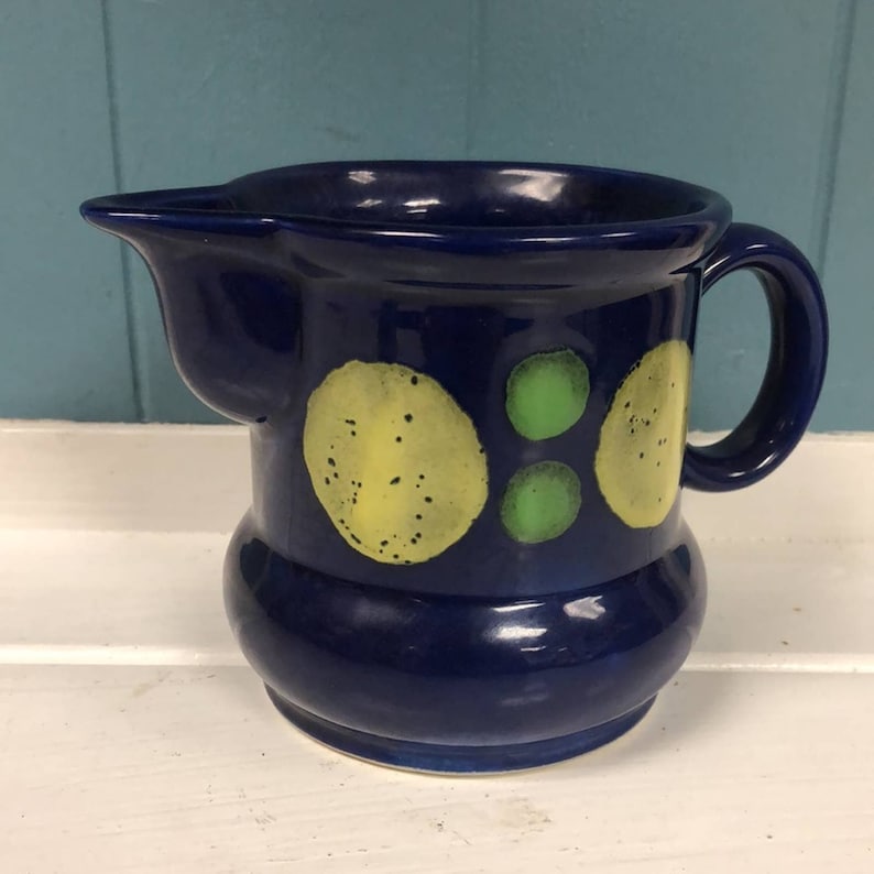 Vintage 4” Cream Pitcher Cobalt Blue With Yellow Green Painted Spots - Etsy