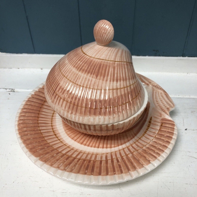 Vtg FITZ & Floyd COQUILLE Collection Clam Shell Dish and Butter Boat ...