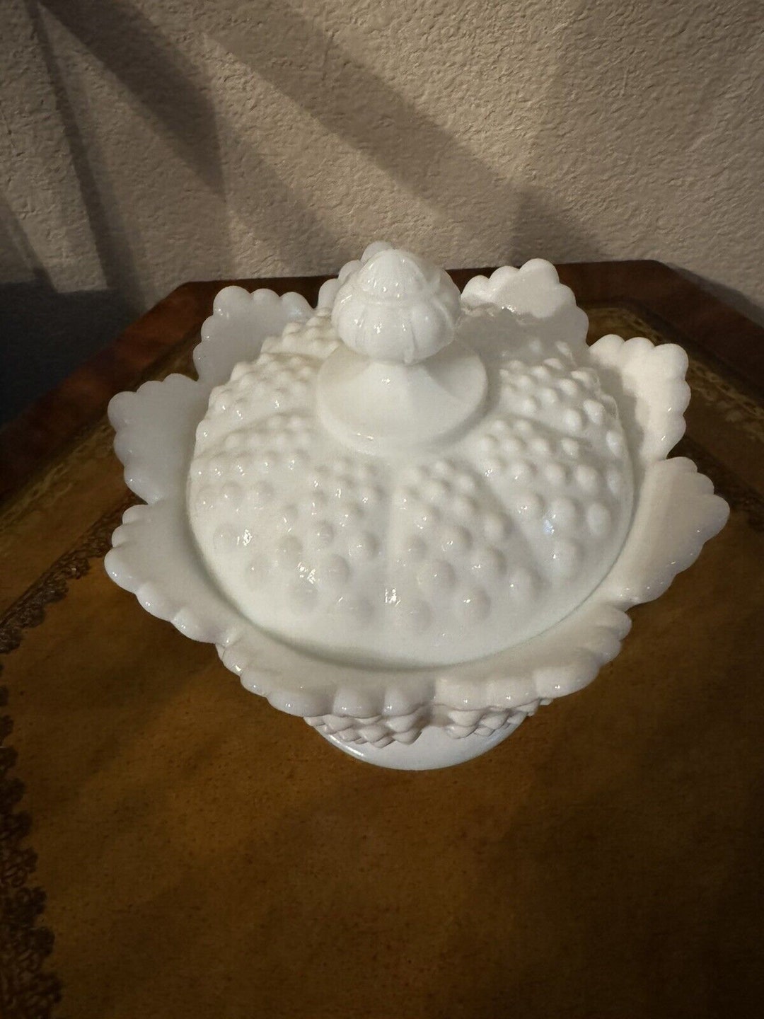 Vintage Fenton Covered Candy Dish Bowl Pedestal Milk Glass White ...