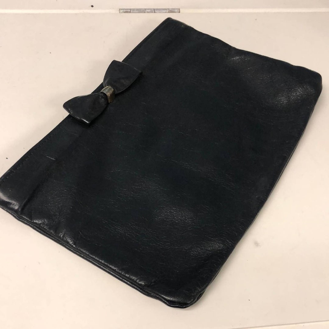 Vintage Antonia Designs Navy Blue Leather Clutch With Bow - Etsy