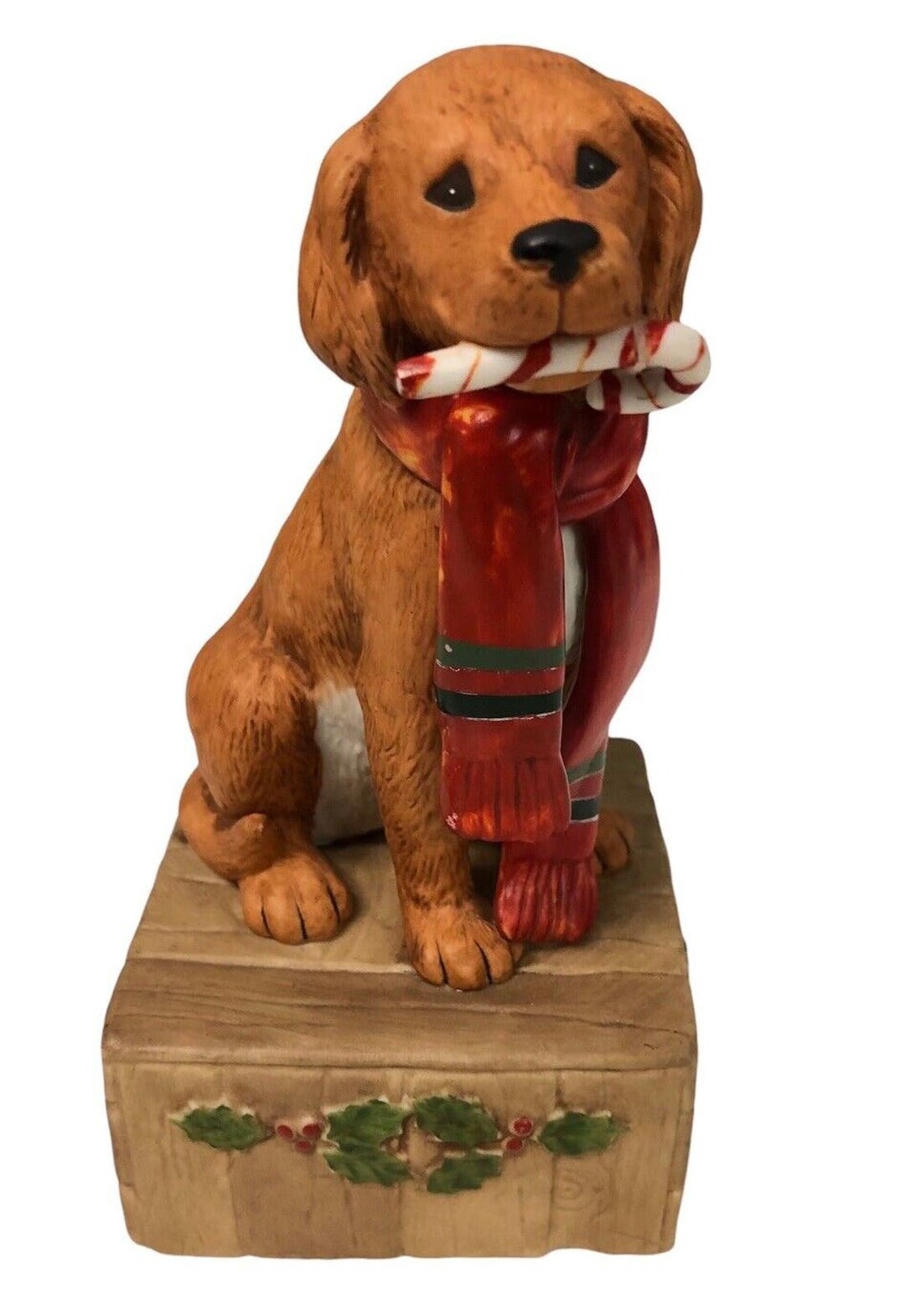 Vtg Gordon Fraser 1984 Ceramic Brown Dog W/ Candy Cane Scarf Christmas ...