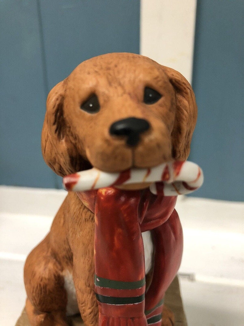 Vtg Gordon Fraser 1984 Ceramic Brown Dog W/ Candy Cane Scarf Christmas ...
