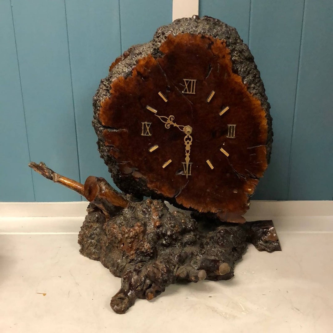 Vintage Lacquered 15” Wood Mantle Clock Wooden Log Slice Untested RARE ...