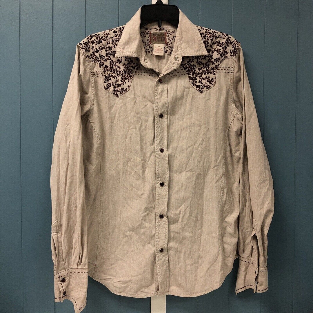 Vintage Red Brand Embroidered Stitch BUTTON UP SHIRT Snap Button up ...