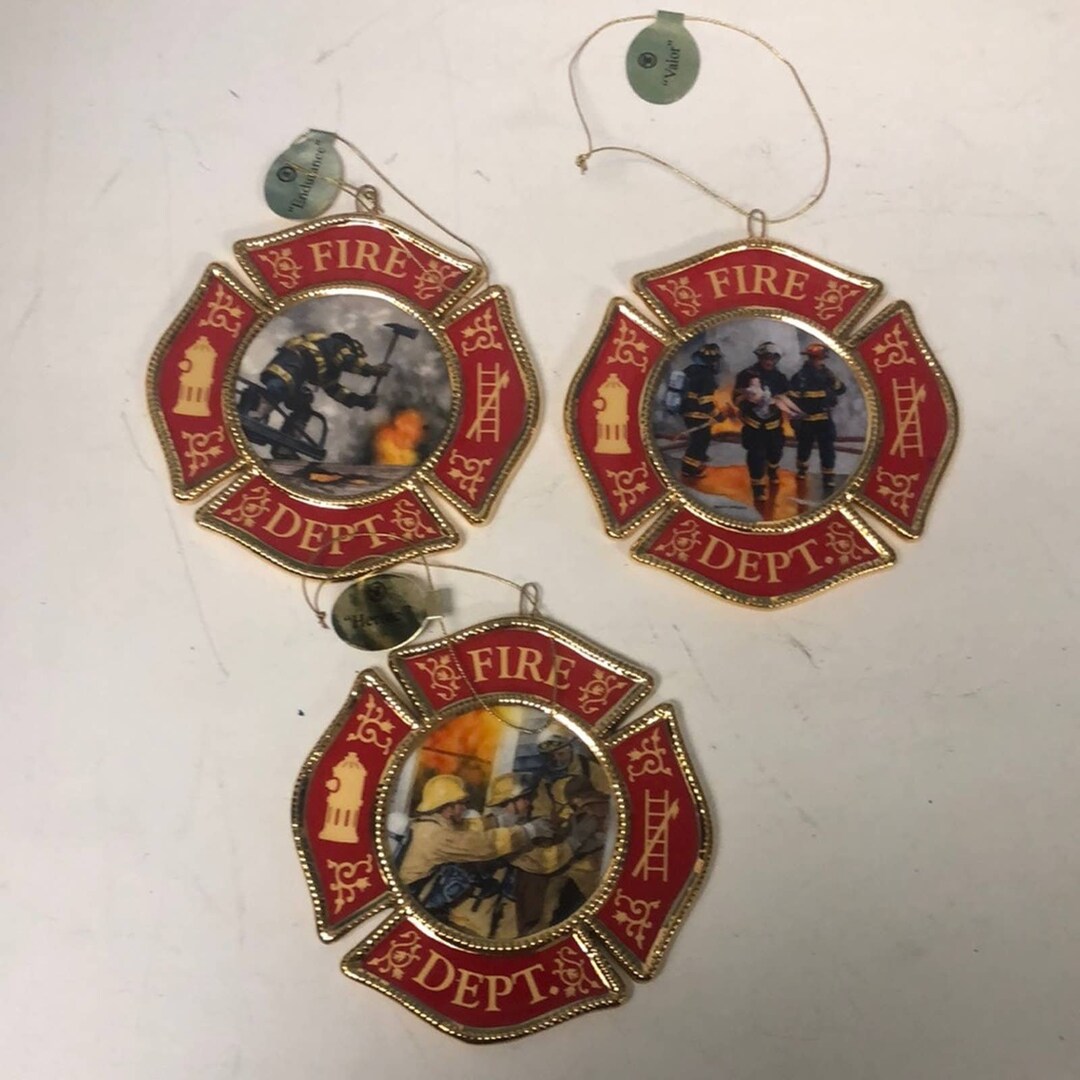 Lot of 3 Vtg Bradford Editions FIREFIGHTER Heirloom Porcelain Courage ...