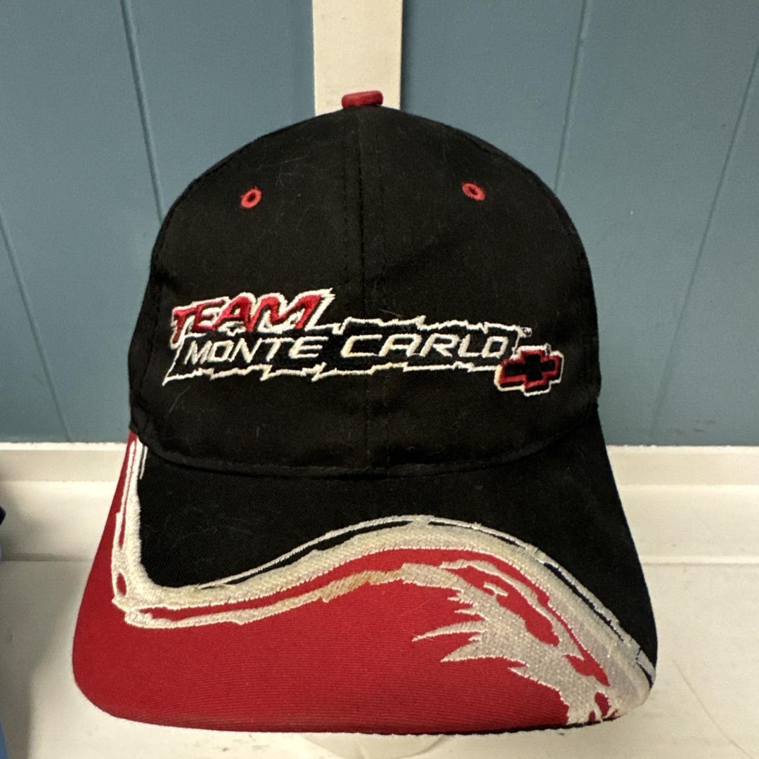 Vintage Team Monte Carlo Hat Cap Strap Back Mens Black Red NASCAR ...