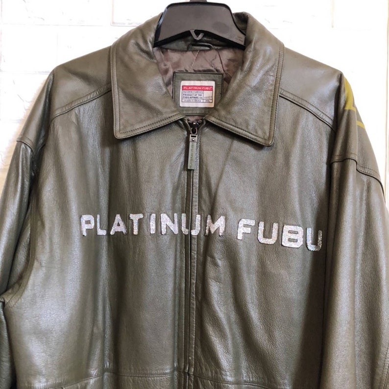 Rare Vintage FUBU Platinum Fat Albert Olive Fine Leather Bomber Jacket ...