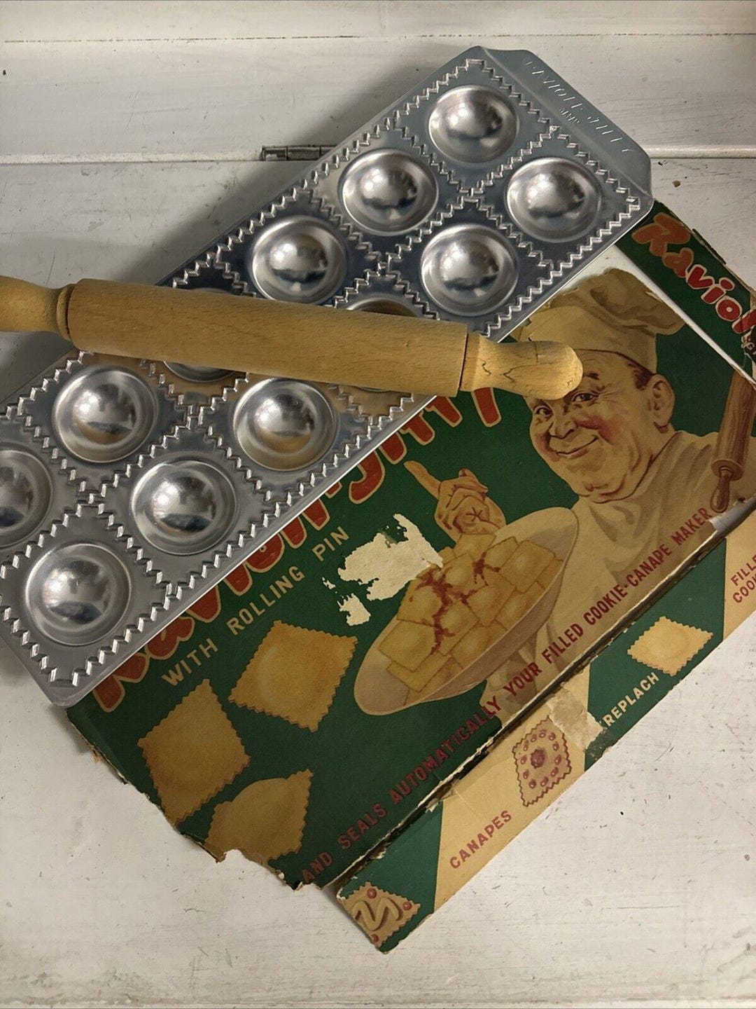 Vintage Ravioli-jiffy W/ Rolling Pin Pastry Canape Maker Set Italian ...