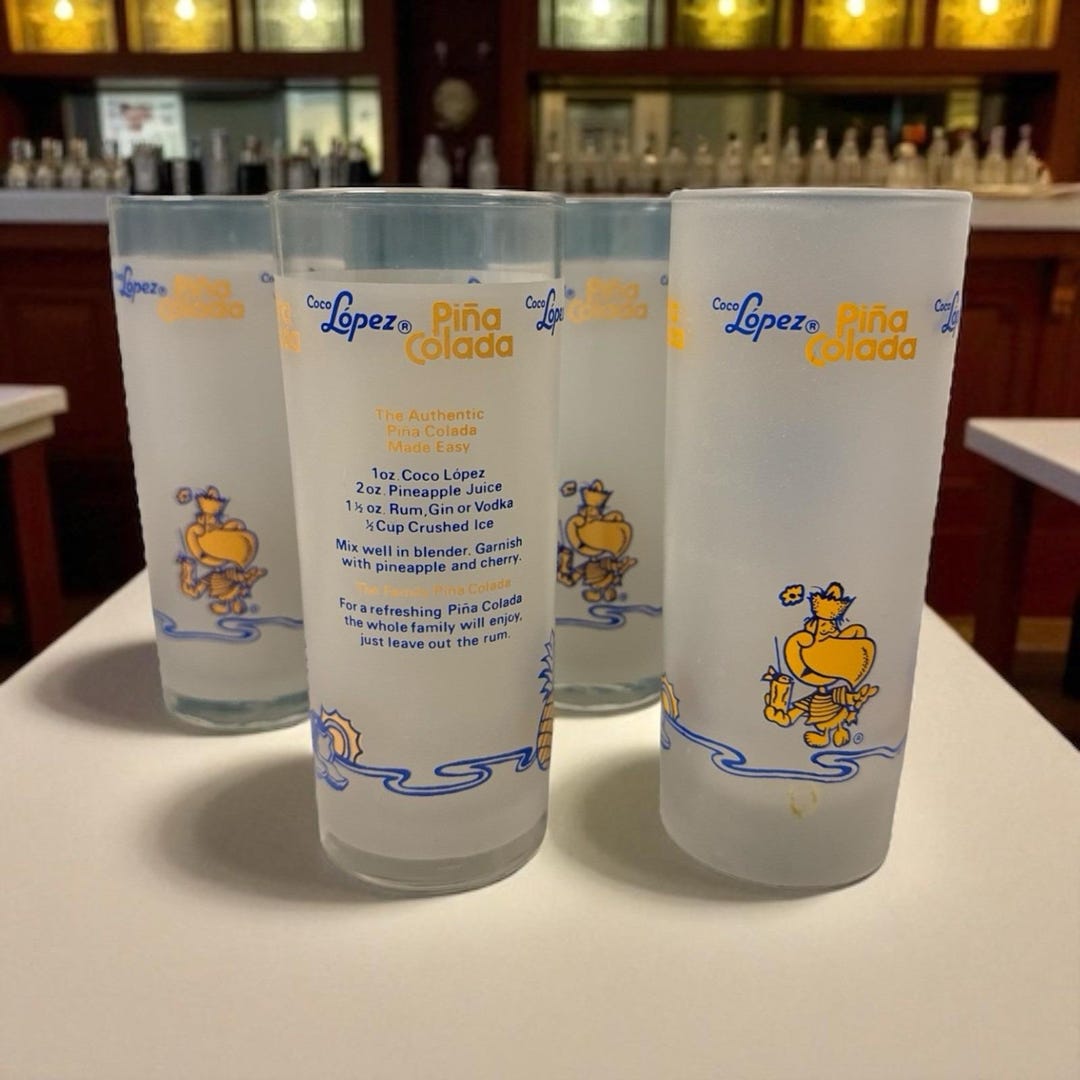 Vintage Set of 4 Libbey Coco Lopez Pina Colada 6" Frosted Glass/tumbler ...