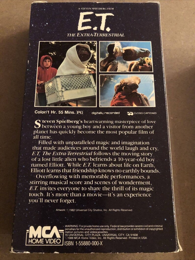 E.T. the Extra-terrestrial VHS Video Cassette 1988 Rare Green Tape VTG ...