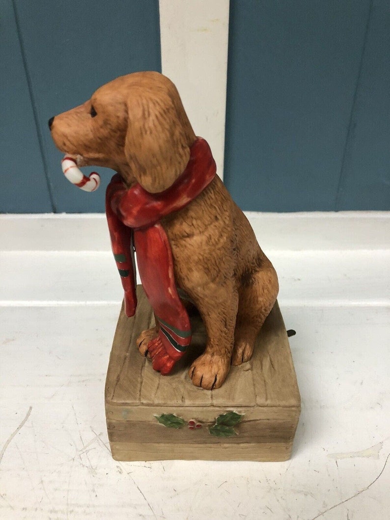 Vtg Gordon Fraser 1984 Ceramic Brown Dog W/ Candy Cane Scarf Christmas ...