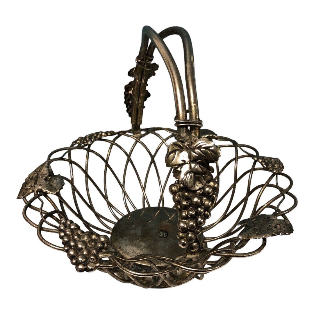 Vintage Godinger Woven Silverplate Basket Grapes & Leaves Design ...