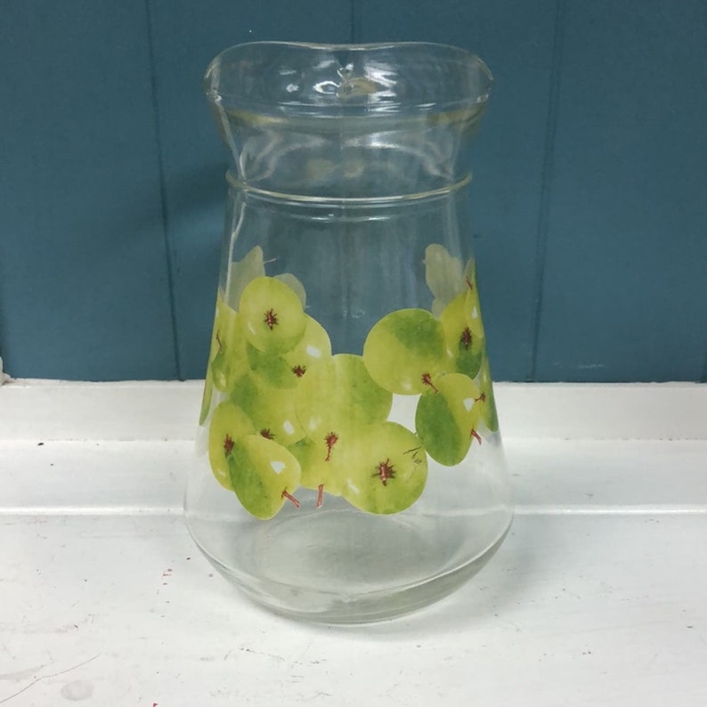 Vintage 8” Glass Green Apple Juice Pitcher - Etsy