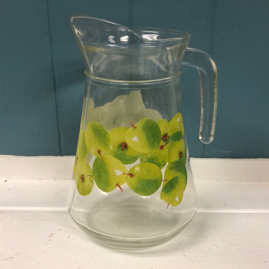 Vintage 8” Glass Green Apple Juice Pitcher - Etsy