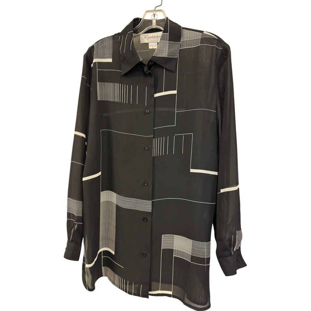 Nygard Collection Vintage Black White Blouse Soft Polyester Size 8 ...