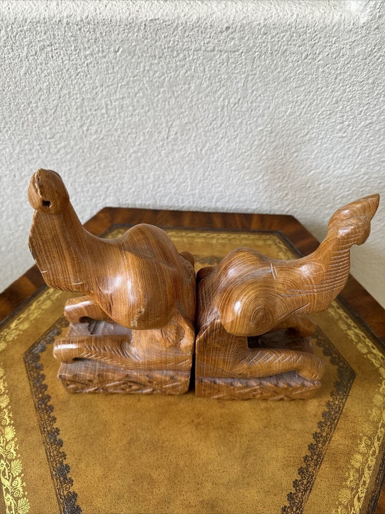 Vintage Hand Carved Teak Wood Elephant Bookends 10” Safari Boho Chic - Etsy