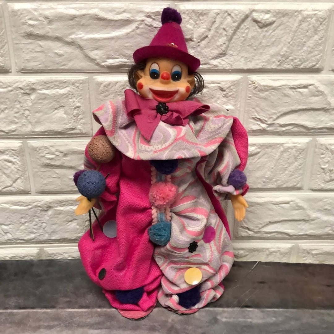 12” Vtg Happy Plastic Face Clown Sand Filled Handmade Pink Magenta - Etsy