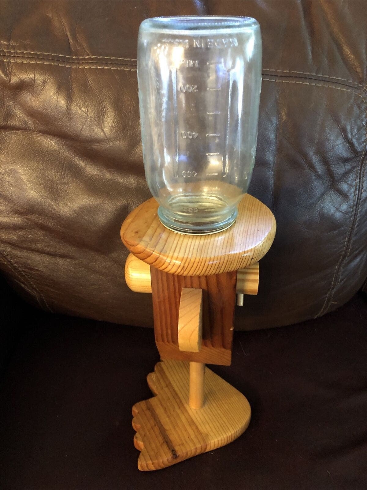 Vtg Handmade Wood Candy Nut Treat Dispenser Glass Mason Jar Big Nose ...