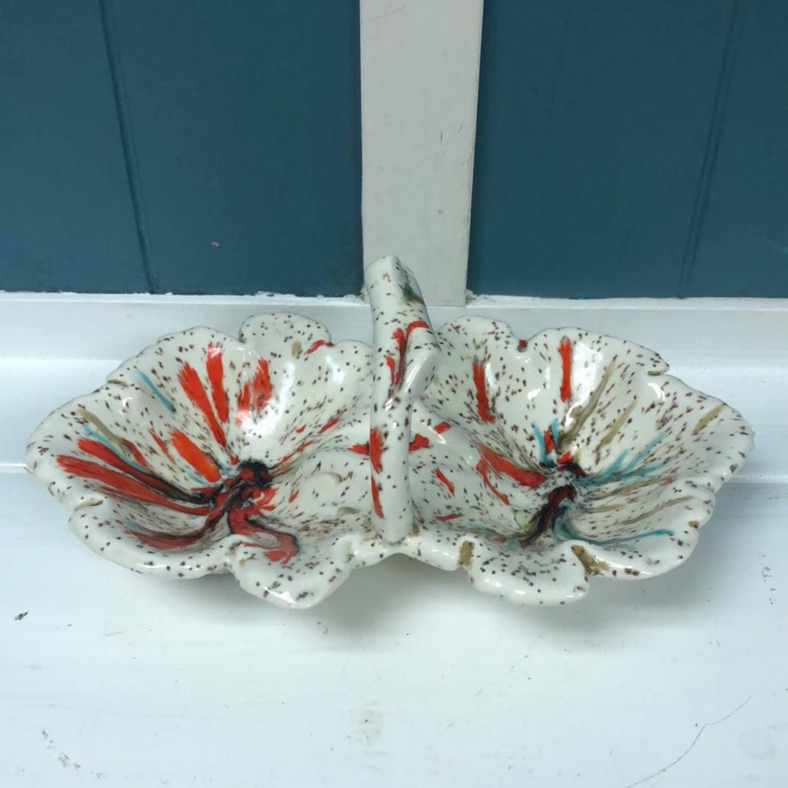 Vintage Hand Painted Glazed Ceramic Candy Dish Decoration 10” X 6 ...