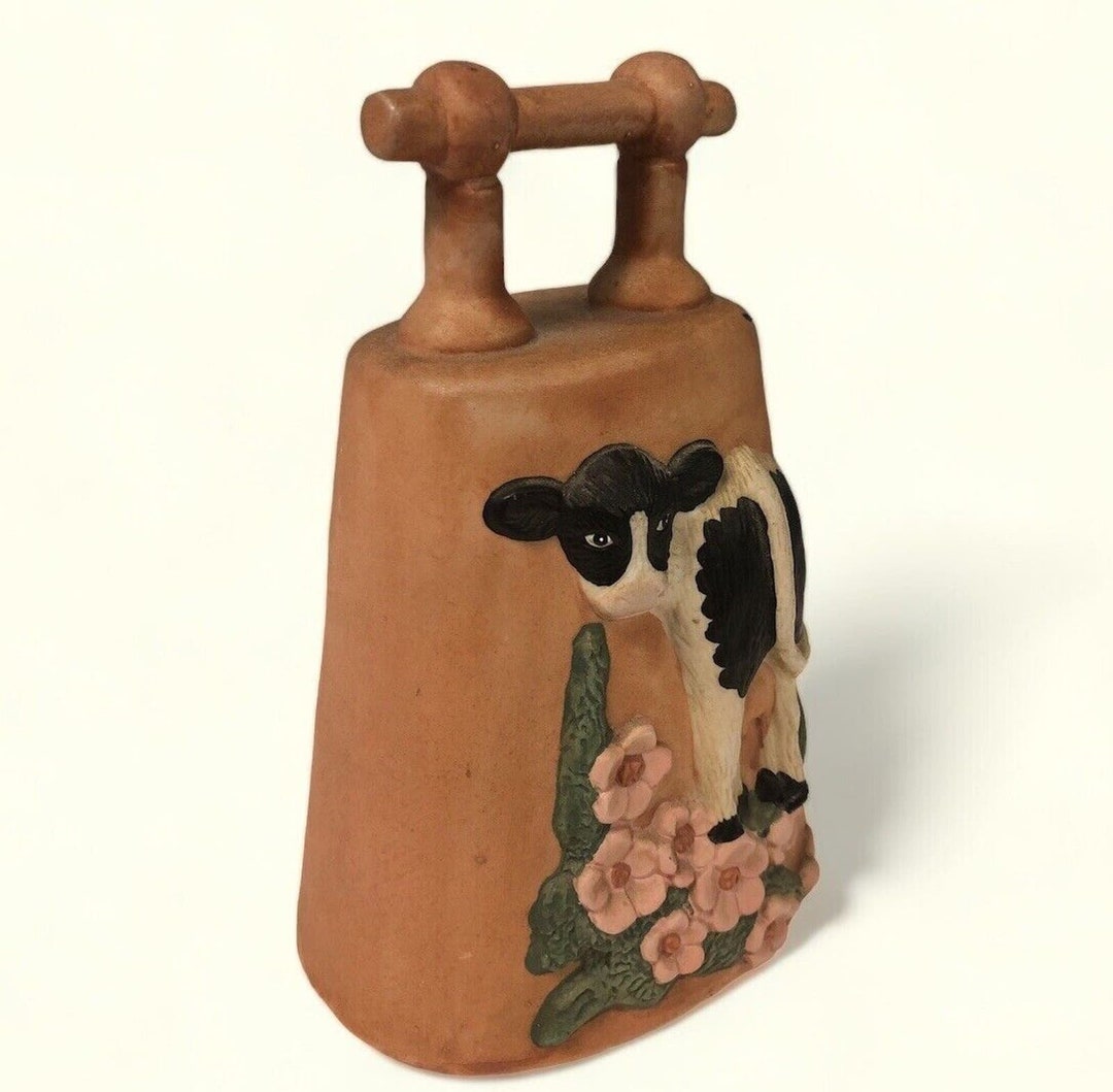 Vintage 3D COW in Floral Pasture Pottery 7” Bell Wind Chime Hand ...