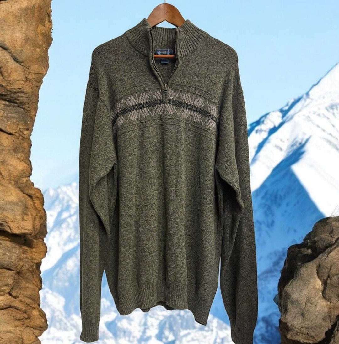 Vintage NORTHCREST Quarter Zip Moss Green Knit Sweater Men's XXXLT100 ...