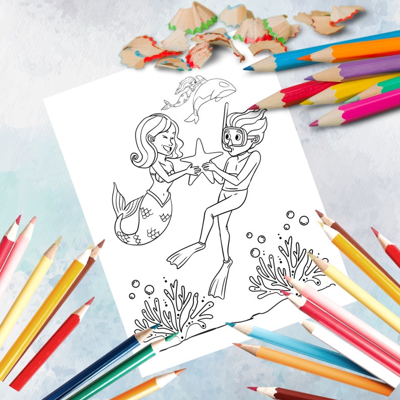 Cute Mermaid Coloring Book for Kids, Cute Mermaid Themed Mermaid ...