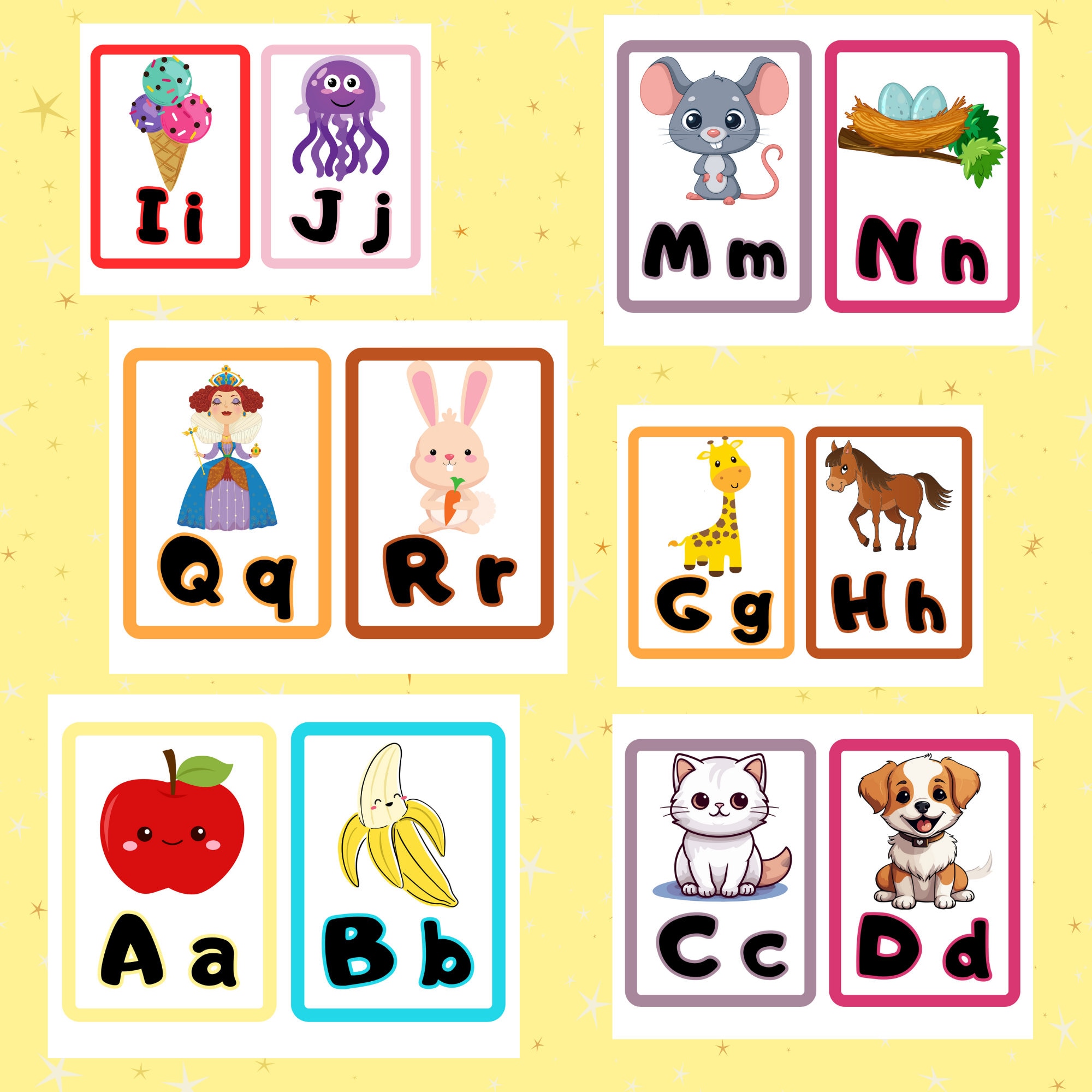 Cute Alphabet Flash Card for Kids, Learning Educational Alphabet Flash Cards for Kids, Cute ...