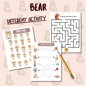 Cute Bear-themed Activity Book for Children, Which Includes Fun ...