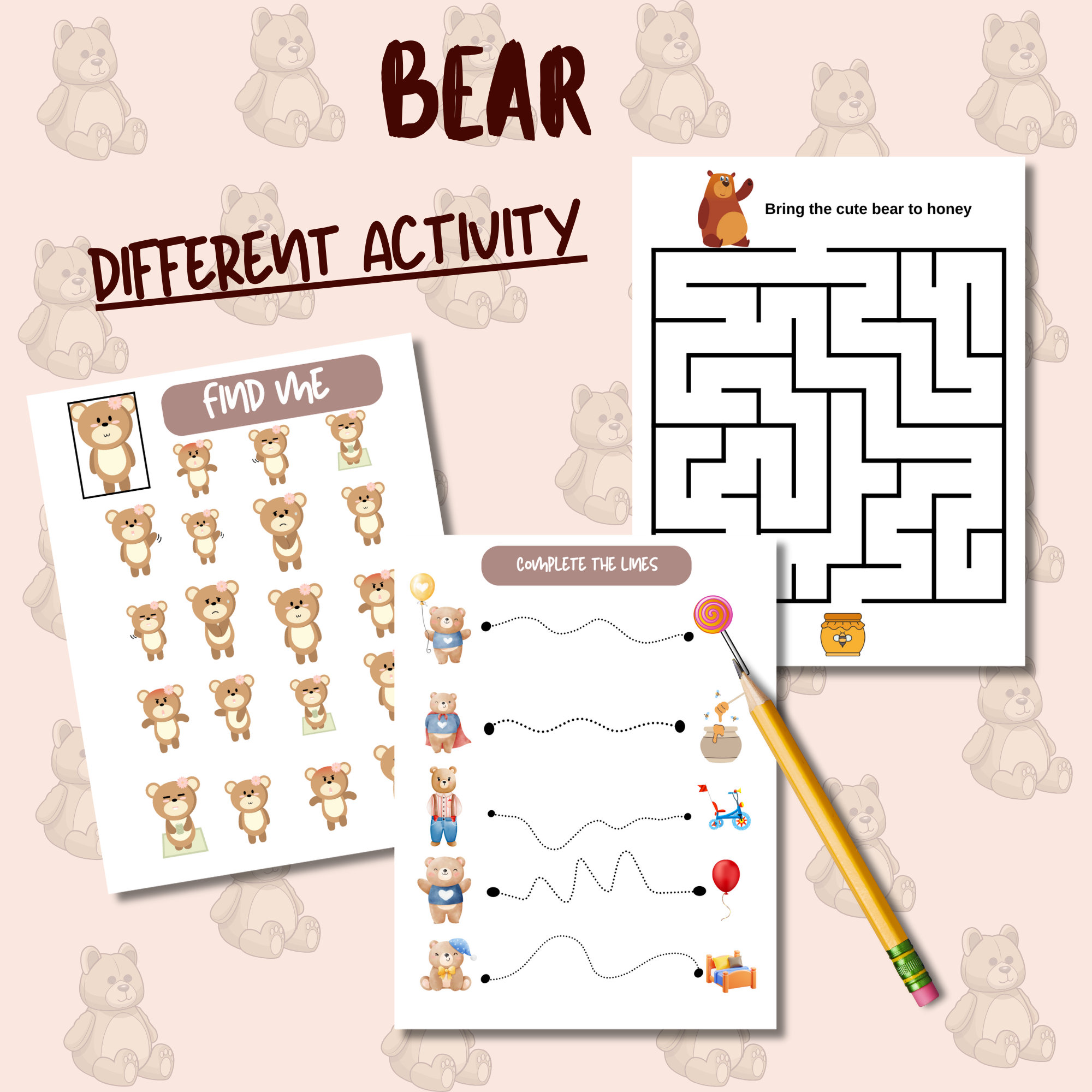 Cute Bear-themed Activity Book for Children, Which Includes Fun ...
