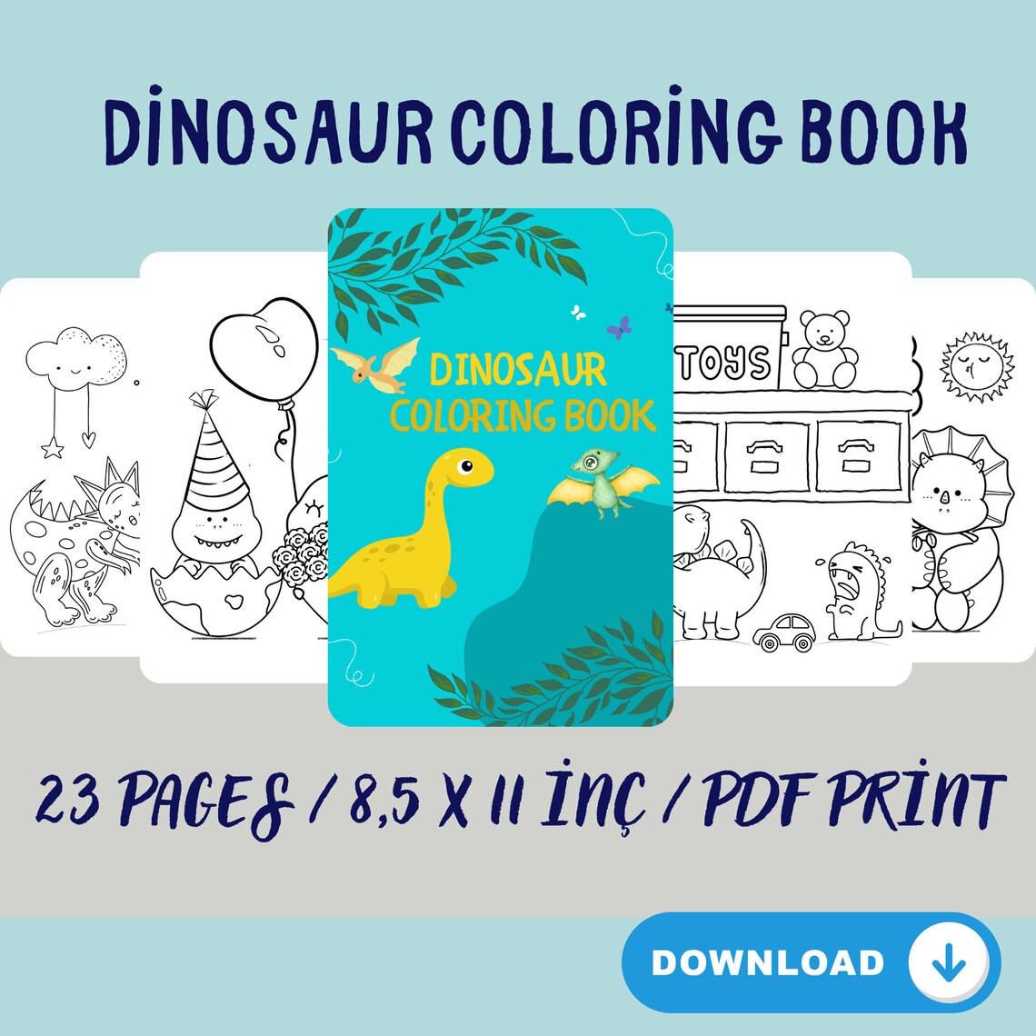 Cute Dinosaur Inspirational Coloring Book for Kids, Dinosaur Themed ...