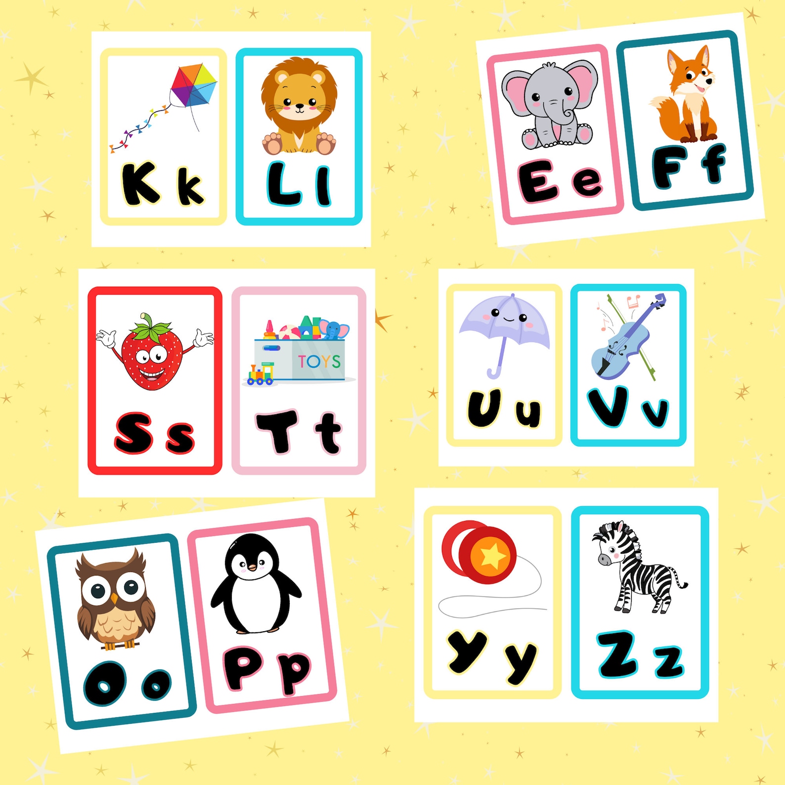 Cute Alphabet Flash Card for Kids, Learning Educational Alphabet Flash ...
