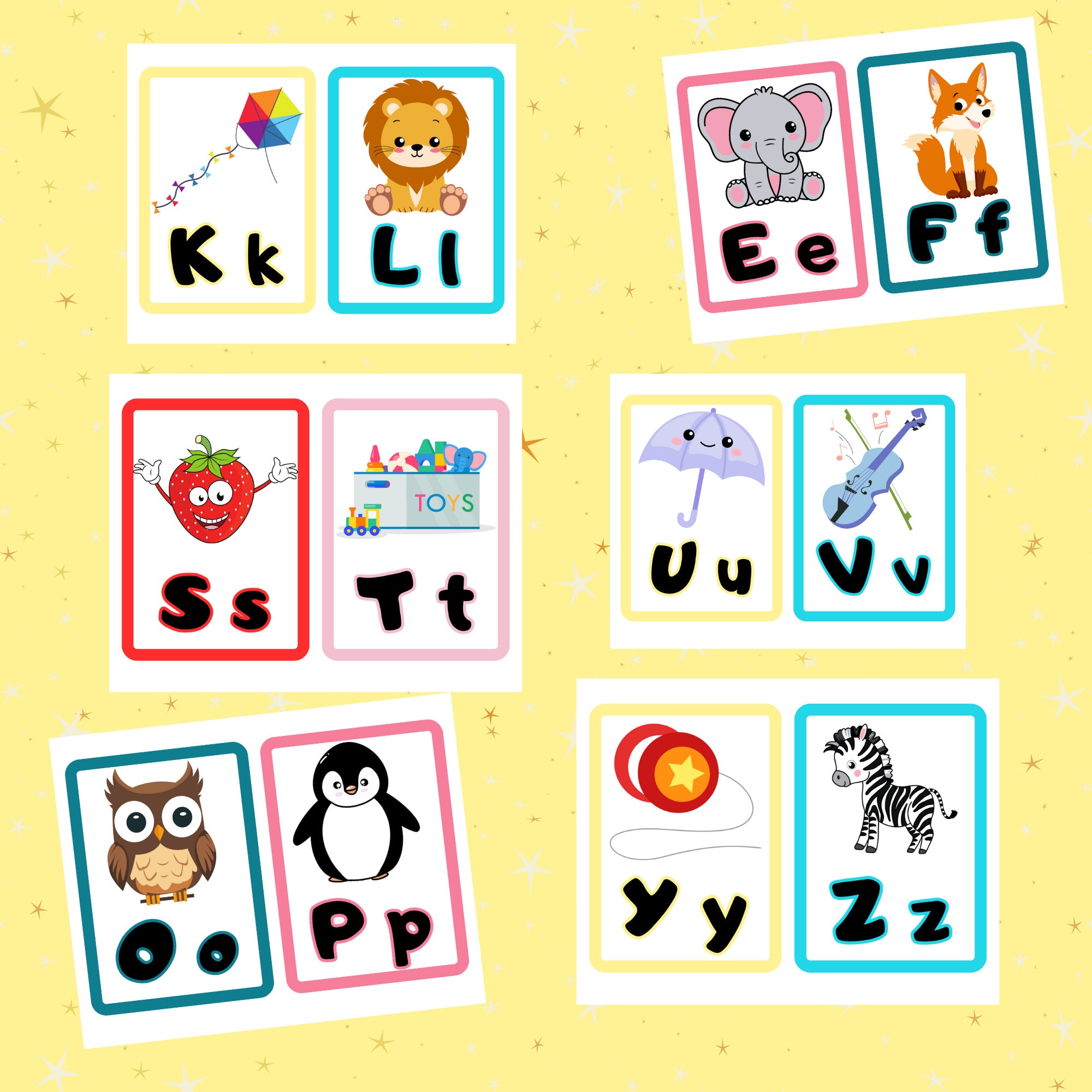 Cute Alphabet Flash Card for Kids, Learning Educational Alphabet Flash ...