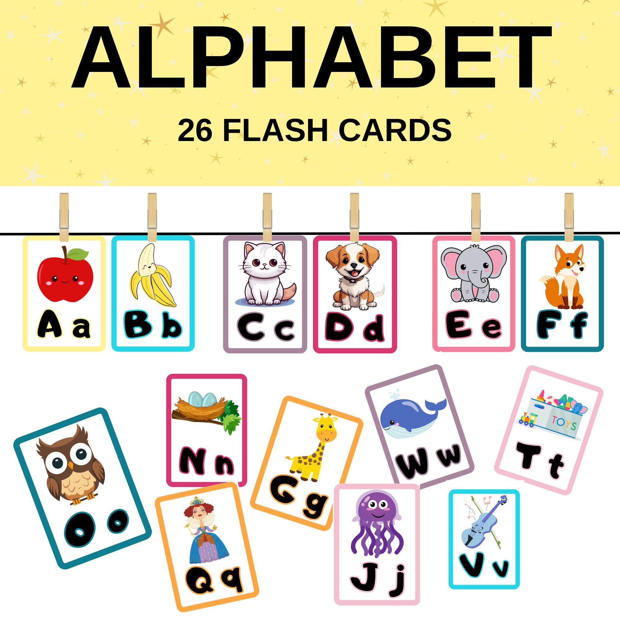 Cute Alphabet Flash Card for Kids, Learning Educational Alphabet Flash Cards for Kids, Cute ...