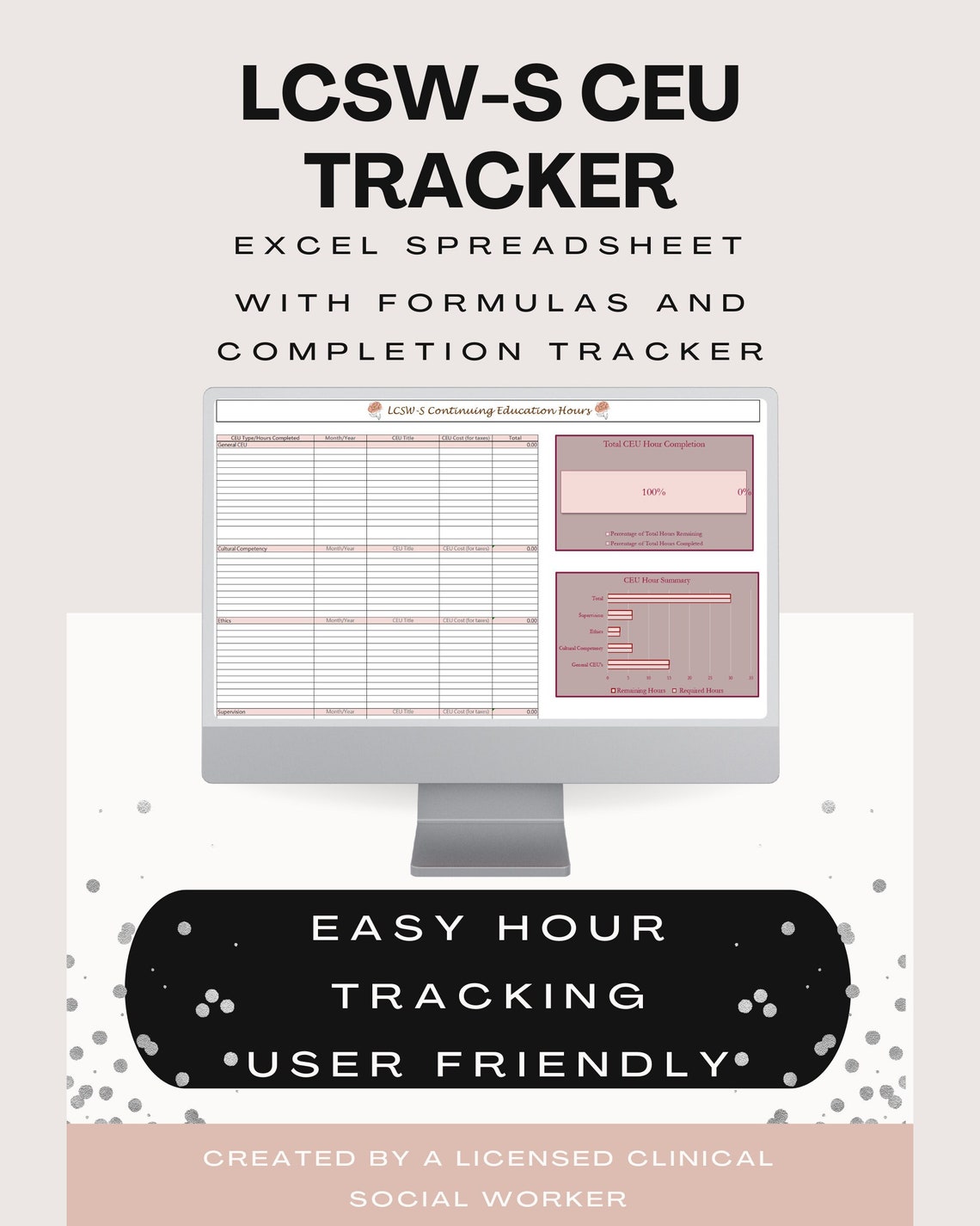 Texas LCSW-S CEU Tracking Excel Spreadsheet | Customizable Easy-to-use ...