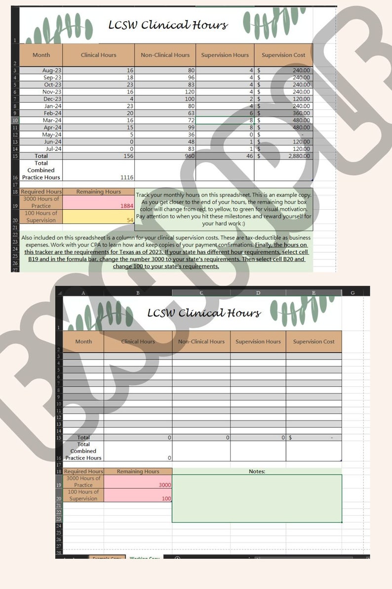 Digital LCSW Clinical Supervision Excel/pdf Bundle| Supervision Notes ...