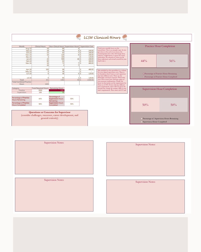 NEW!! Aesthetic LCSW Clinical Supervision Excel| Supervision Notes ...