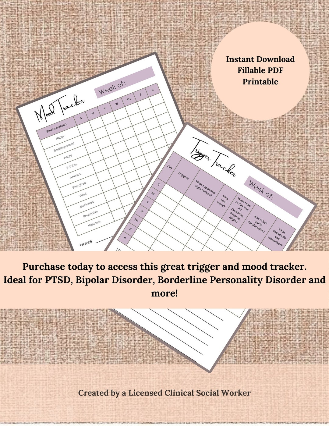 Mood and Trigger Tracker | Mental Health Tracker - Etsy