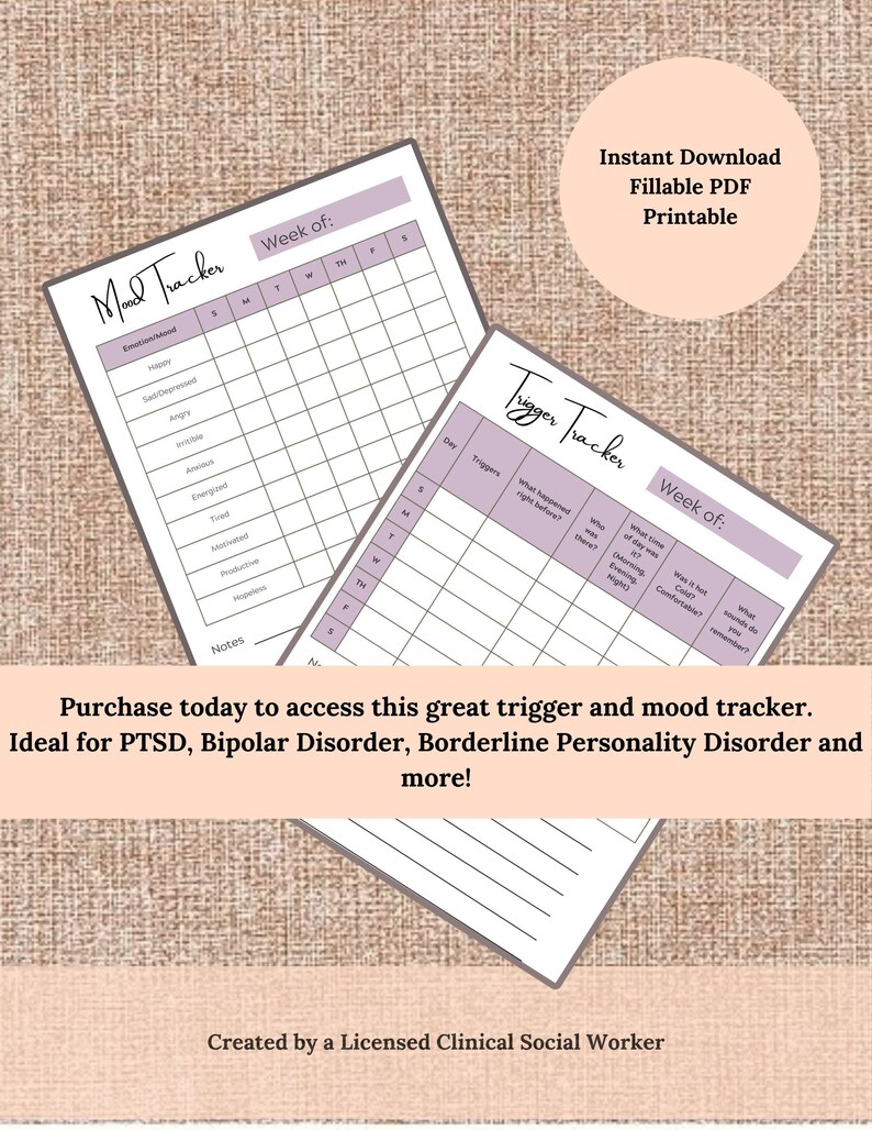 Mood and Trigger Tracker | Mental Health Tracker - Etsy