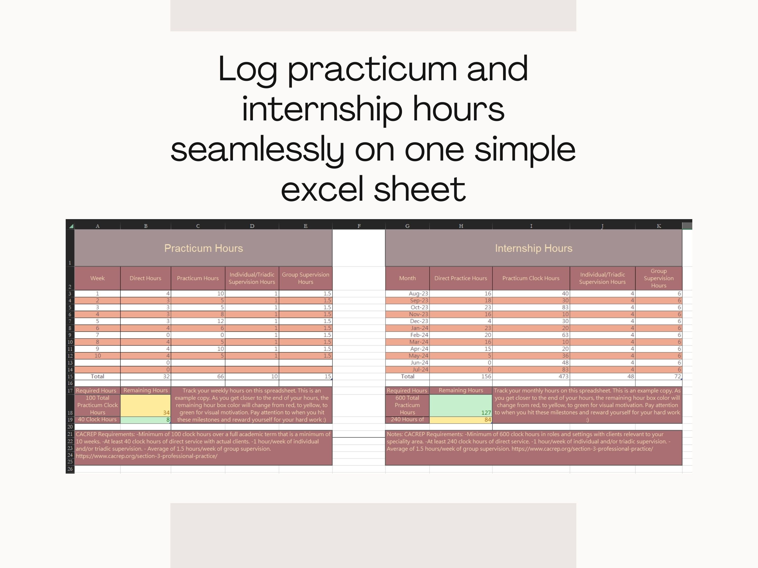 Practicum and Internship Hour Tracker | CACREP Hour Requirements ...