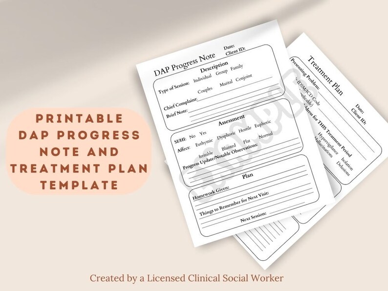 DAP Progress Note Printable | DAP Format | Progress Notes | Therapy ...