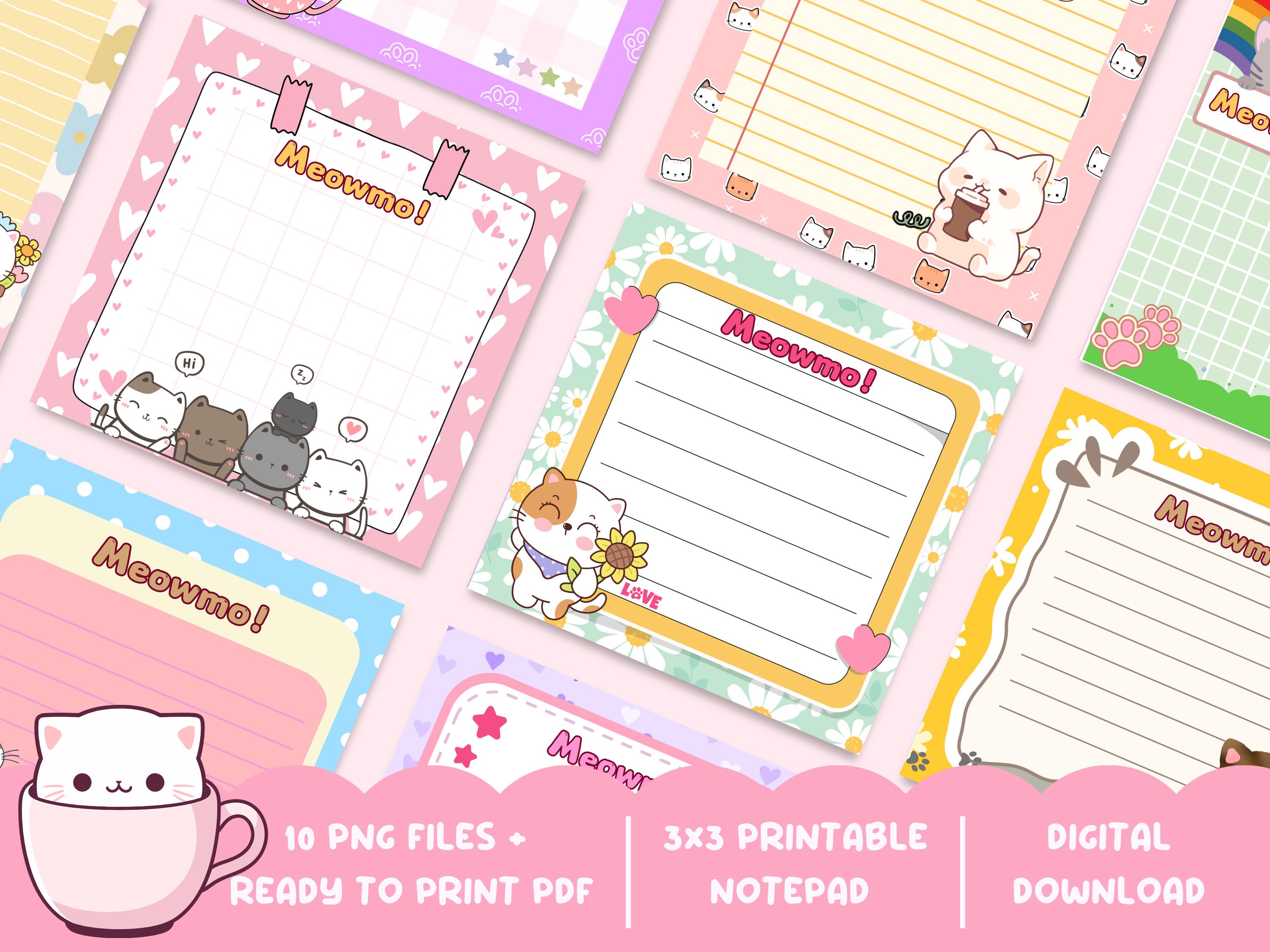 Cute Cat Themed Notepad | 3x3 Printable Sticky Note (PNG + PDF) - Etsy